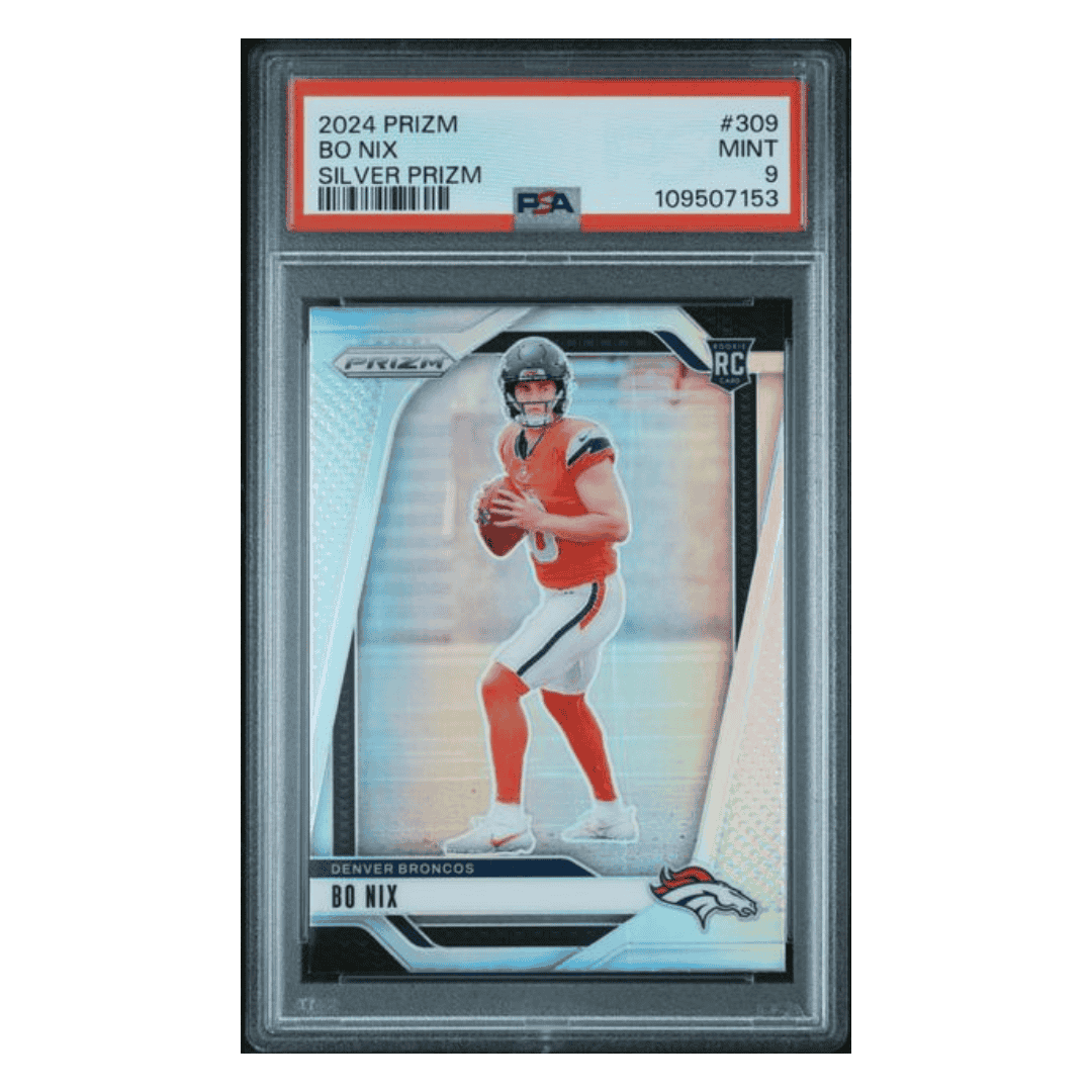 Bo Nix PSA 9 2024 Panini Prizm Silver Prizm Rookie RC Card #309 – Fan Cave